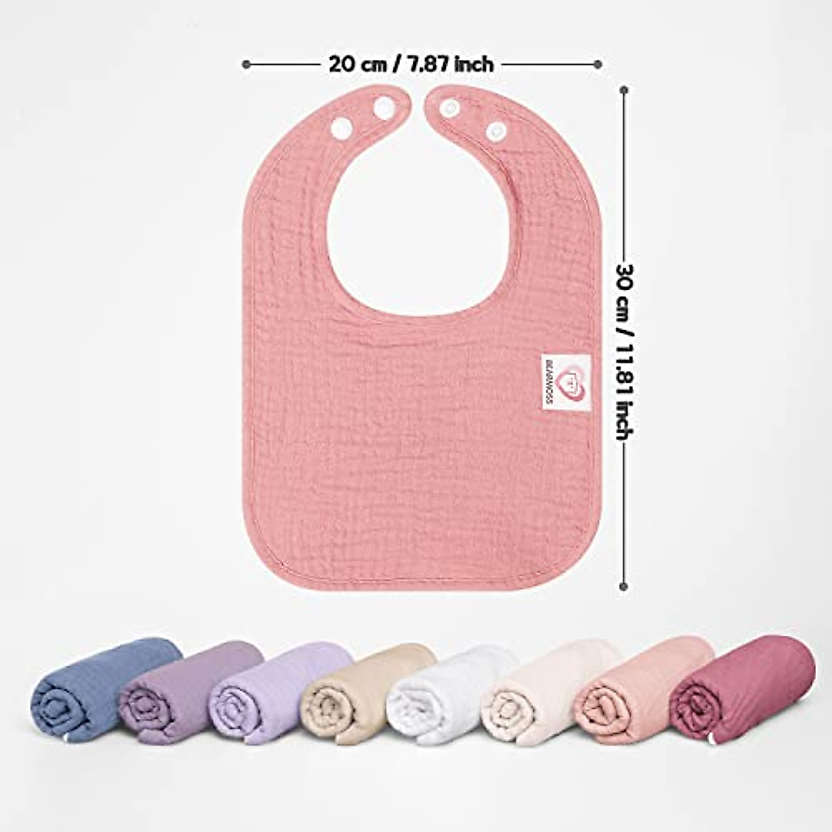 Bearmoss Muslin Baby Drooling Bibs 8 Pack, 100% Cotton Square Adjustable Bandana Bibs Gift for Baby Girls Boys Teething Drool (Summer Berry)