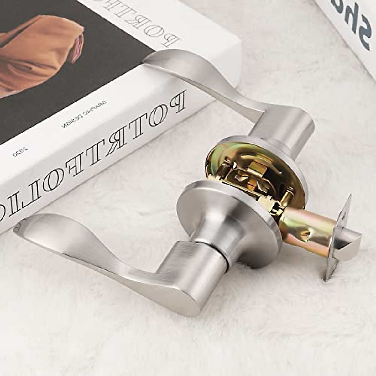 GOBEKOR 6 Pack Passage Lever Door Handle Brushed Nickel Wave Door Levers Interior Door Handles for Closet Keyless Indoor Door Locks