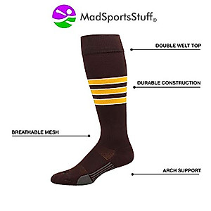 MadSportsStuff Dugout 3 Stripe Baseball Socks (Brown/Gold/White, Medium)
