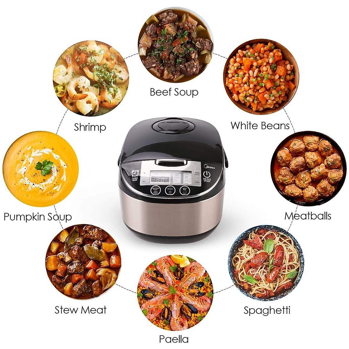 Midea Rice Cooker Slow Cooker Multi Cooker 10 Cup with Steamer Basket For Rice Food Vegetable Egg Automatic Keep Warm LED Digital Control