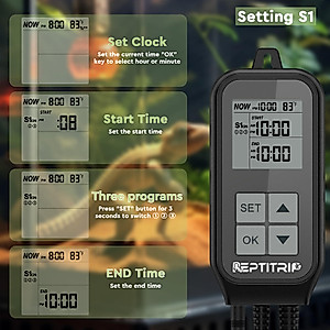 REPTITRIP Reptile Thermostat, Reptile Light Timer for Temperature and Lighting Control, Day-Night Timer Thermostat with Reptile Thermometer for UVB Light, Heat Lamp, Heating Pad, 10A 1250w