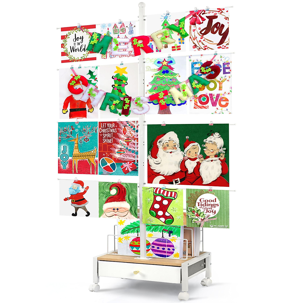 Bikoney Art Display for Kids Artwork-(30 Clips -Total 12ft Wire)-Kids Art Display-Art Drying Rack-Floor Picture Hanging System Kit for Drawing/Photo/Card/Picture Collage Display