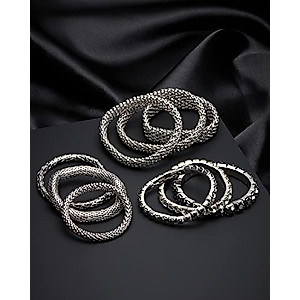 Badgley Mischka Women's Bracelet - Stackable Stretch Layered Crystal Snake Panther Link Mesh Bangle Tennis Bracelet, White