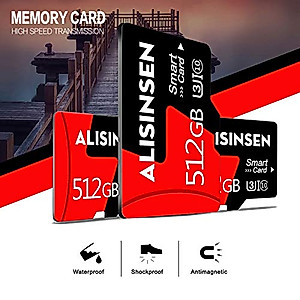 Micro SD 512GB Memory Card with A SD Card Adapter Class 10 TF Card High Speed Micro SD Memory Card 512GB for Android Smart-Phones/Camera/Tablets/Drone