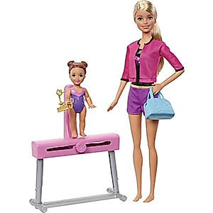 Barbie Gymnastics Coach Dolls & Playset with Coach Doll, Student Small Doll & Balance Beam with Clip & Sliding Mechanism