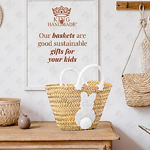 Personalized Easter Basket - Handmade Bunny Baskets With Custom Name, Cute Rabbit And Colorful Pompoms For Kids - Perfect For Easter Egg Hunt, Storage Candies, Spring Birthdays And Baby Showers