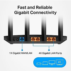 TP-Link AC1200 Gigabit WiFi Router (Archer A6) - Dual Band MU-MIMO Wireless Internet Router, 4 x Antennas, OneMesh and AP mode, Long Range Coverage