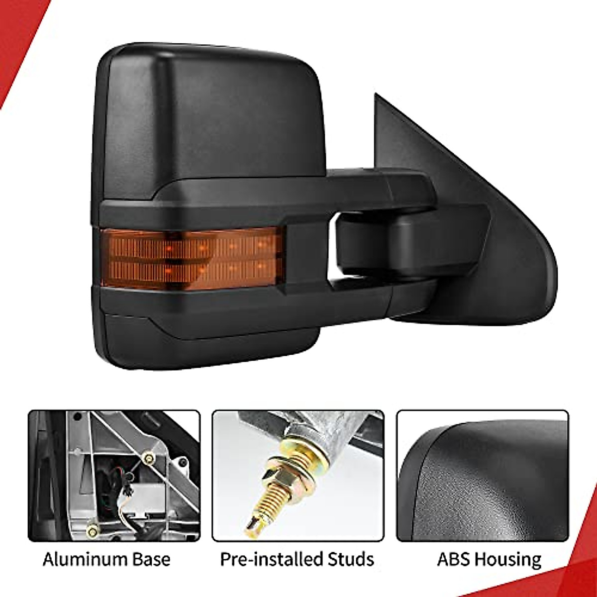 YITAMOTOR Power Folding Towing Mirrors Compatible with 2014-2018 Chevy Silverado GMC Sierra, Power Heated and Adjustable LED Turn Signal Light Tow Mirror Pair Set