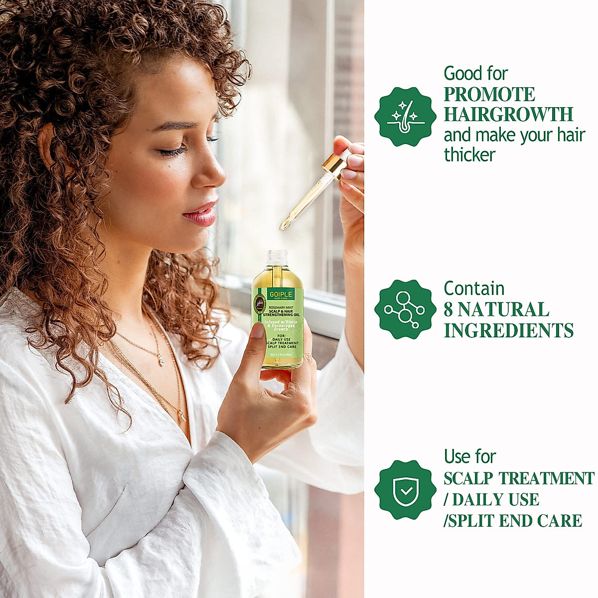 Organic Rosemary Oil For Hair Growth 3.1 FL OZ, Pure Natural Scalp Hair Growth Oil With Essential Oils, Rosemary Hair Oil Nourishing Treatment For Split Ends, Dry Scalp, Hair Growth