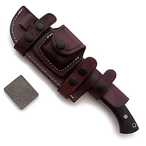 GCS Handmade Micarta Handle D2 Tool Steel Tactical knife Hunting Knife Camp Knife with leather sheath Full tang blade designed for Hunting & EDC GCS 240 (Black Handle)