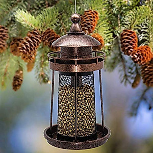 Twinkle Star Wild Bird Feeder Hanging for Garden Yard Outside Decoration, Panorama Gazebo Birdfeeder, Lighthouse Shaped (Copper Red)