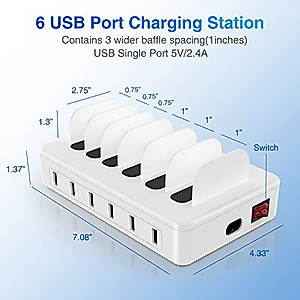 ZXSWONLY Charging Station for Multiple Devices, 50W 6 Ports USB Charging Station Organizer with 6 Cables Compatible with Cellphone, Tablet, Kindle, and Other Electronic (White)