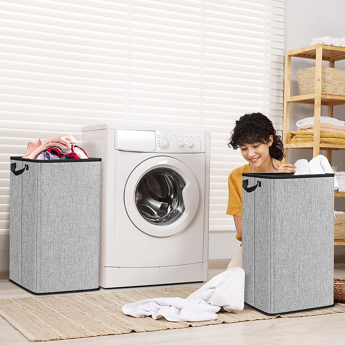 Large Laundry Hamper 84L, 24.5" Tall Collapsible Laundry Hamper with Sturdy Handles, Rectangular Dirty Clothes Hamper for Bathroom Bedroom, Durable Storage Basket for Clothes Toys (Bag Not Include)