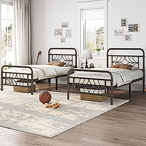 Yaheetech Twin Size Bed Frame Metal Platform Bed with Sparkling Star-Inspired Design Headboard, 13 Inch Underbed Storage, No Box Spring Needed, Easy Assembly, Modern, Black