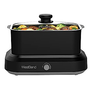 West Bend 87905BK Slow Cooker Large Capacity Non-stick Vessel with Variable Temperature Control Includes Travel Lid and Thermal Carrying Case, 5-Quart, Black