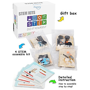 4 Set STEM Kits, Science Experiment STEM Projects for Kids Age 8-12, Model Car Kit, Educational Building Kits,3D Wooden Puzzles, DIY STEM Toys, Birthday Gift for Boys and Girls Ages 8 9 10 11 12