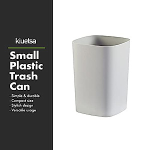 kiuetsa Bathroom Trash Can, Small Garbage Can for Bathroom, Kitchen, Office, Bedroom, Stylish Modern Indoor Plastic Waste Basket, 3.4 Gallon/13 Liter, Grey