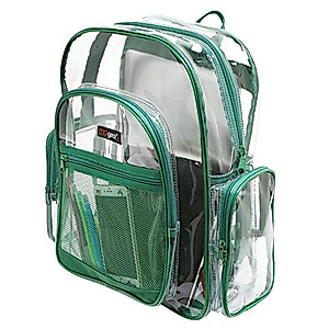 MGear 17-Inch Clear Backpack for Adults, Students, Children, Transparent PVC School Backpack with Green Trim