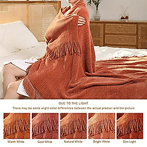 Blagic Knitted Throw Blanket for Couch Soft Farmhouse Boho Throw Blanket with Tassels Home Decorative Lightweight Throw Blankets,Maple Brown Throws for Bed/Chair/Sofa, Stripe Textured,50" W x 60" L