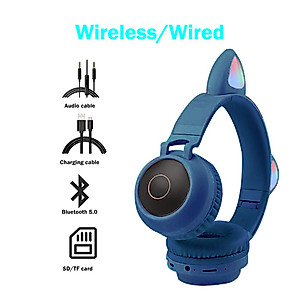 Viwind Kids Bluetooth Headphones,Wireless Over-Ear Headphones with Microphone,Cat Ear Headset with SD/TF Slot,Stereo Sound,Wireless & Wired Mode for Girls,Boys, Children,Teens, Student-Green