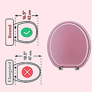 BLOFDE Round Toilet Seat Wood Toilet Seat Prevent Shifting with Zinc Alloy Hinges American Standard Size Toilet Seat Easy to Install also Easy to Clean (Round,Pink)
