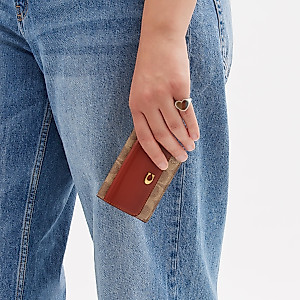 Coach Women's Essential Coated Canvas Signature Mini Trifold Wallet, B4/Tan Rust, One Size