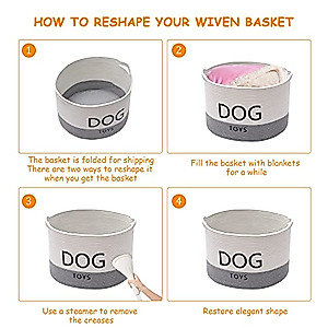 Geyecete Dog Storage Basket Round Weave Rope Basket Dog Toy Storage Basket - Laundry Basket Storage Bin Pet Toy Storage Boxes -White/Gray