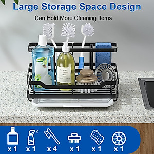 Sponge Holder Kitchen Sink Caddy Organizer, Large Stainless Steel Sink Tray Drainer Rack, Countertop Soap Dish Dispenser Brush Holde with Removable Drain Tray - Not Including Dispenser, Sponge, Brush