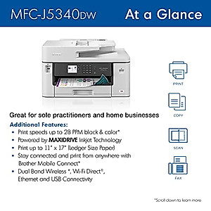 Brother MFC-J5340DW Business Color Inkjet All-in-One Printer with Printing up to 11”x17 (Ledger) Size Capabilities