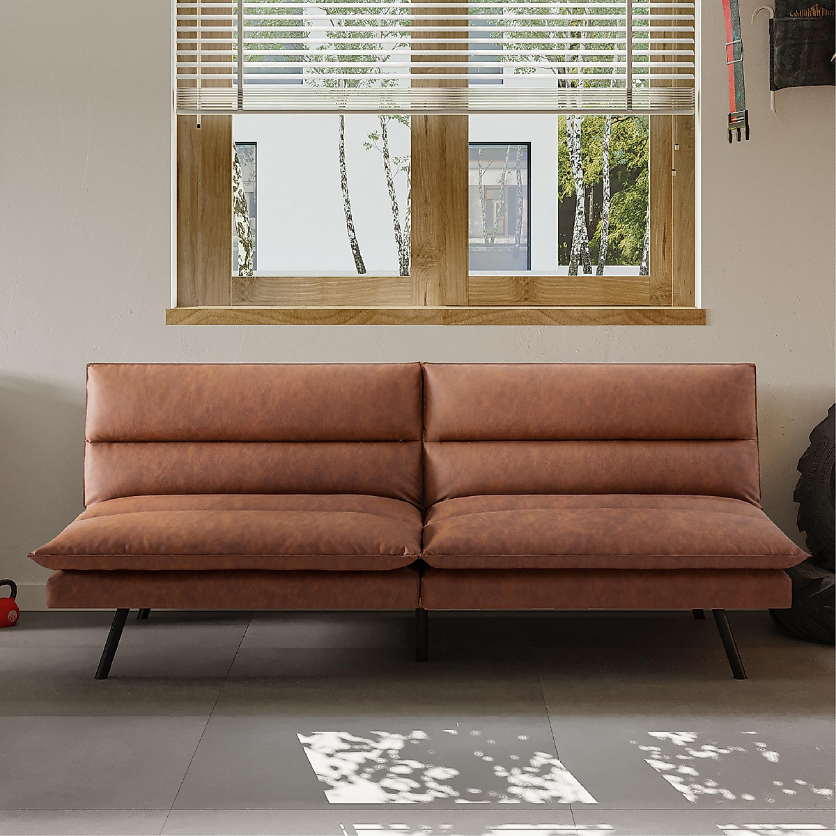 Memory Foam Futon Sofa Bed, Convertible Futon Sofa Couch with Adjustable Backrest, Modern Sleeper Couch Bed for Office, Living Room, Bedroom and Sitting Room, Brown