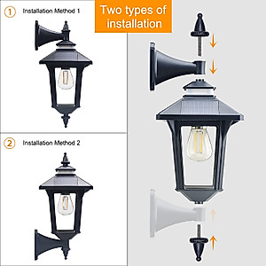 Kuniwa Motion Sensor Solar Wall Lights Outdoor with 3 Lighting Modes, Dusk to Dawn LED Wall Lantern Porch Sconce Waterproof Exterior for Barn Patio Garage Garden Farmhouse Door, 2 Types of Wall Mount