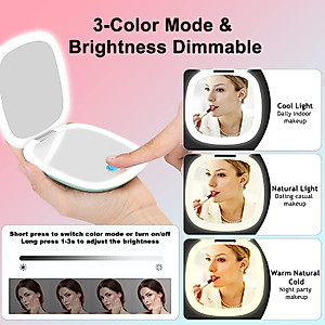merifun LED Lighted Compact Makeup Mirror, Travel Magnifying Mirror 1x/10x - 56 LED Lights, Touch Sensor, 3 Colors Lights & Brightness Dimmable- Magnetic Closure, Rechargeable (Aqua)