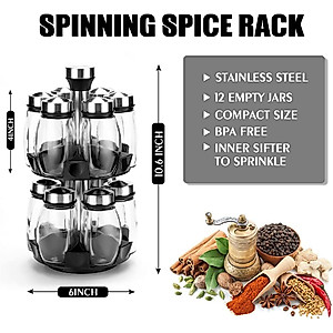 Revolving Spice Rack Organizer Storage for kitchen, Spice Stand Holder, Spinning Countertop Herb and Spice Rack Organizer with 12 Glass Jar Bottles Set