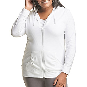 JUST MY SIZE womens Slub-cotton Full-zip Lightweight Women's Hoodie Sweatshirt, White, 1X US