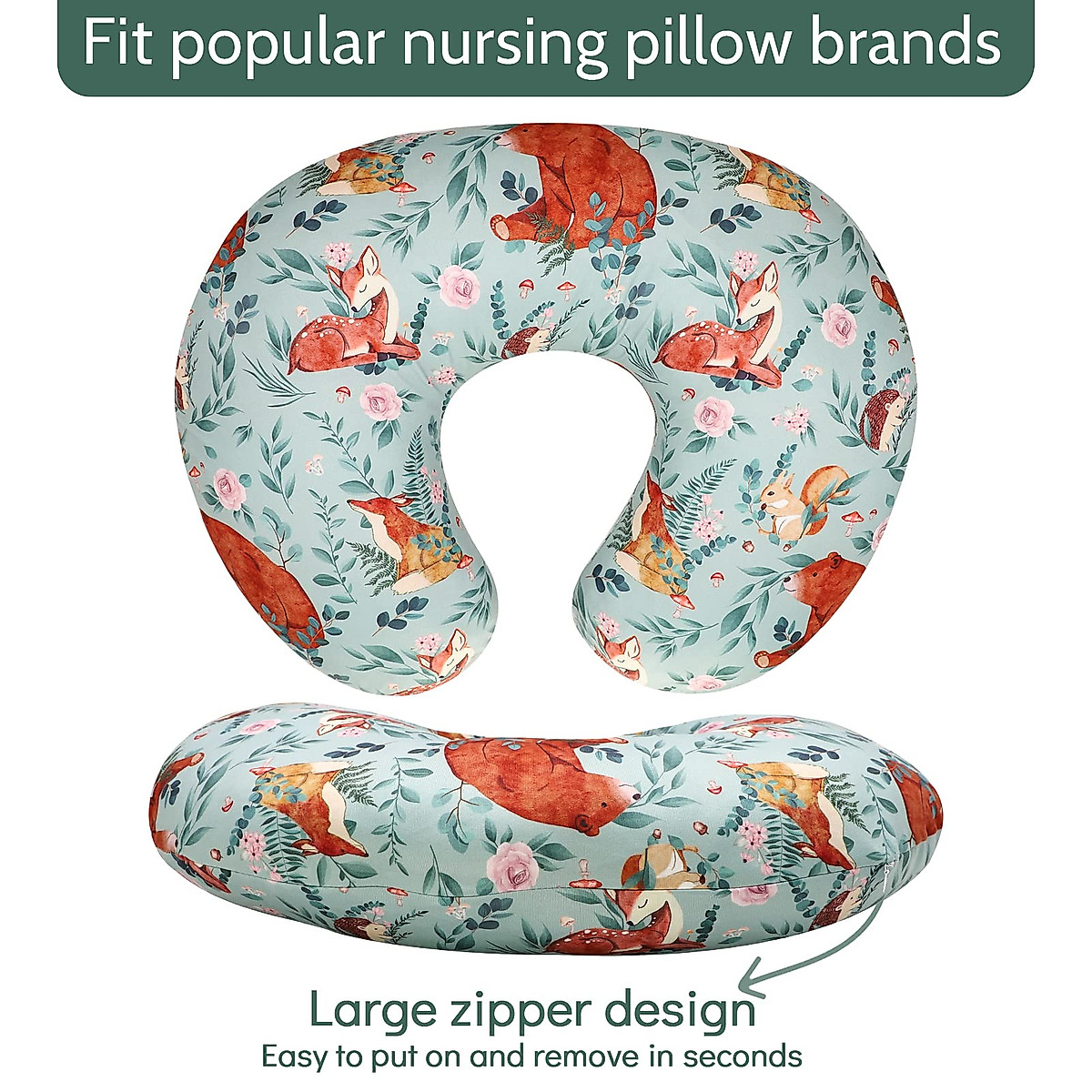 Nursing Pillow Cover & Baby Blankets, Woodland Breastfeeding Pillow Cover Boys Girls, Super Soft Throw Blanket 30 x 40 Inches