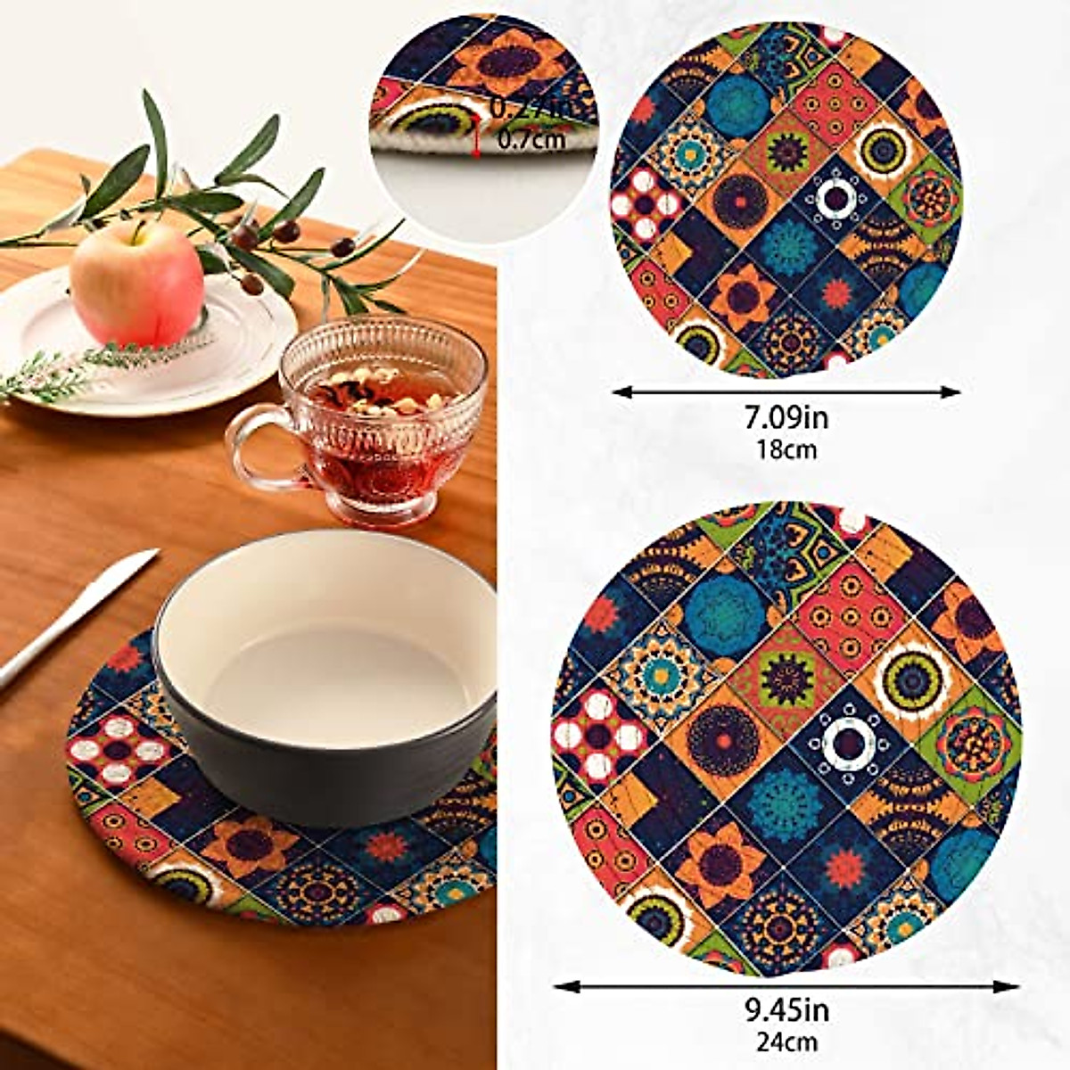 Kigai Classical Nation Flower Pot Holders Trivets Set 2 Pcs,Round 100% Cotton Braided Hot Pads for Hot Dishes Hot Pots and Pans/Kitchen Trivets