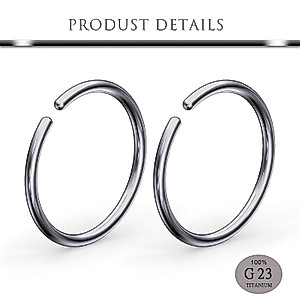 Hoeudjo 20G Titanium Nose Ring Hoop Cartilage Tragus Conch Helix Eearring Hoop Septum Piercing Jewelry for Women Men 6mm 8mm 10mm 3/8 inch
