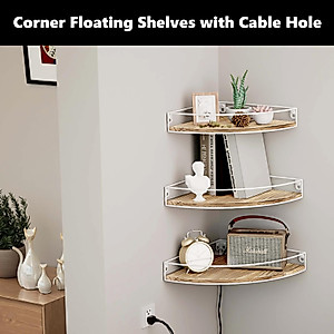 YXDXF Corner Floating Shelves, Corner Wall Shelf with Cable Hole Wall Corner Shelf Wall Mounted Wood Corner Shelves for Wall, White Set of 3
