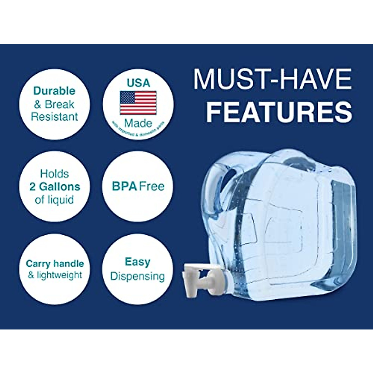 Arrow Ultra Drink Dispenser for Fridge, 2 Gallon - Plastic Beverage Dispenser with Spigot for Easy Dispensing - BPA Free Clear Plastic - Convenient Handle, Easy-Pour Spout