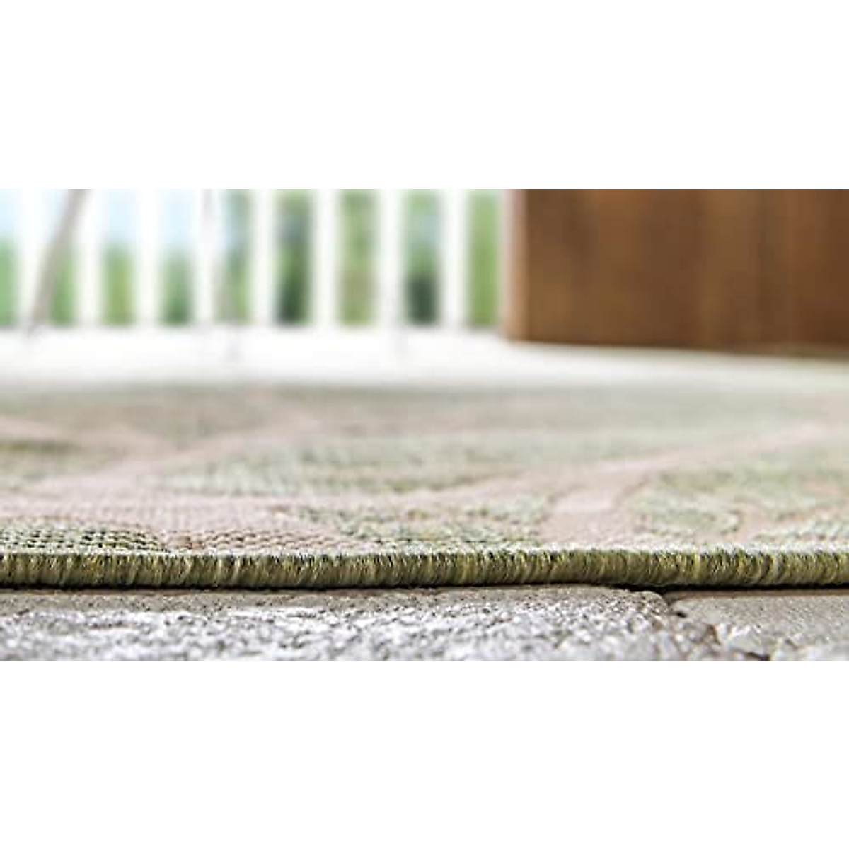 Unique Loom Collection Coastal, Branches, Botanical, Indoor and Outdoor Area Rug, 4 ft x 6 ft, Light Green/Beige