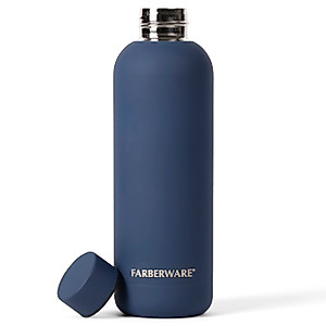 Farberware Stainless Steel Water Bottle, 48 Hrs Cold, 12 Hrs Hot, Double Wall Insulated, Leakproof Sweat Free Design (16oz, Blue)