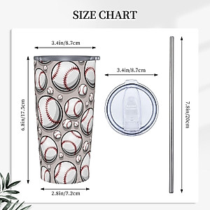 JASROTAO Baseball Tumbler, Softball Ball 20oz Stainless Steel Insulated Travel Tumbler,Travel Coffee Mug with Lid and Straw Cups Gifts for Women Men