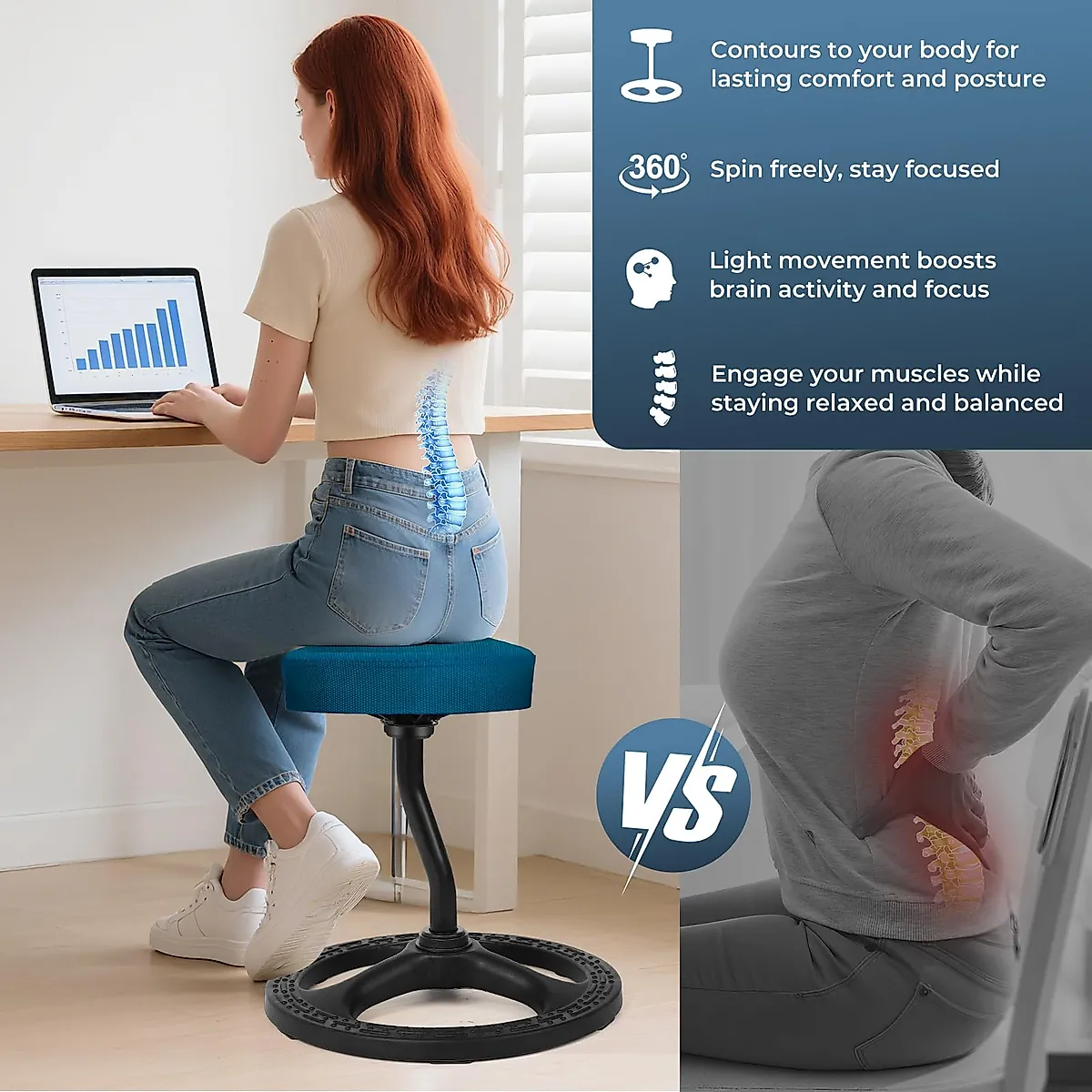 Upaloop Fitness Seat Stool Chair for Stability Balance Yoga Office School Wellness Active Sitting