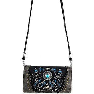 Zelris Spring Bloom Western Concho Women Conceal Carry Tote Handbag Purse Set (Black)