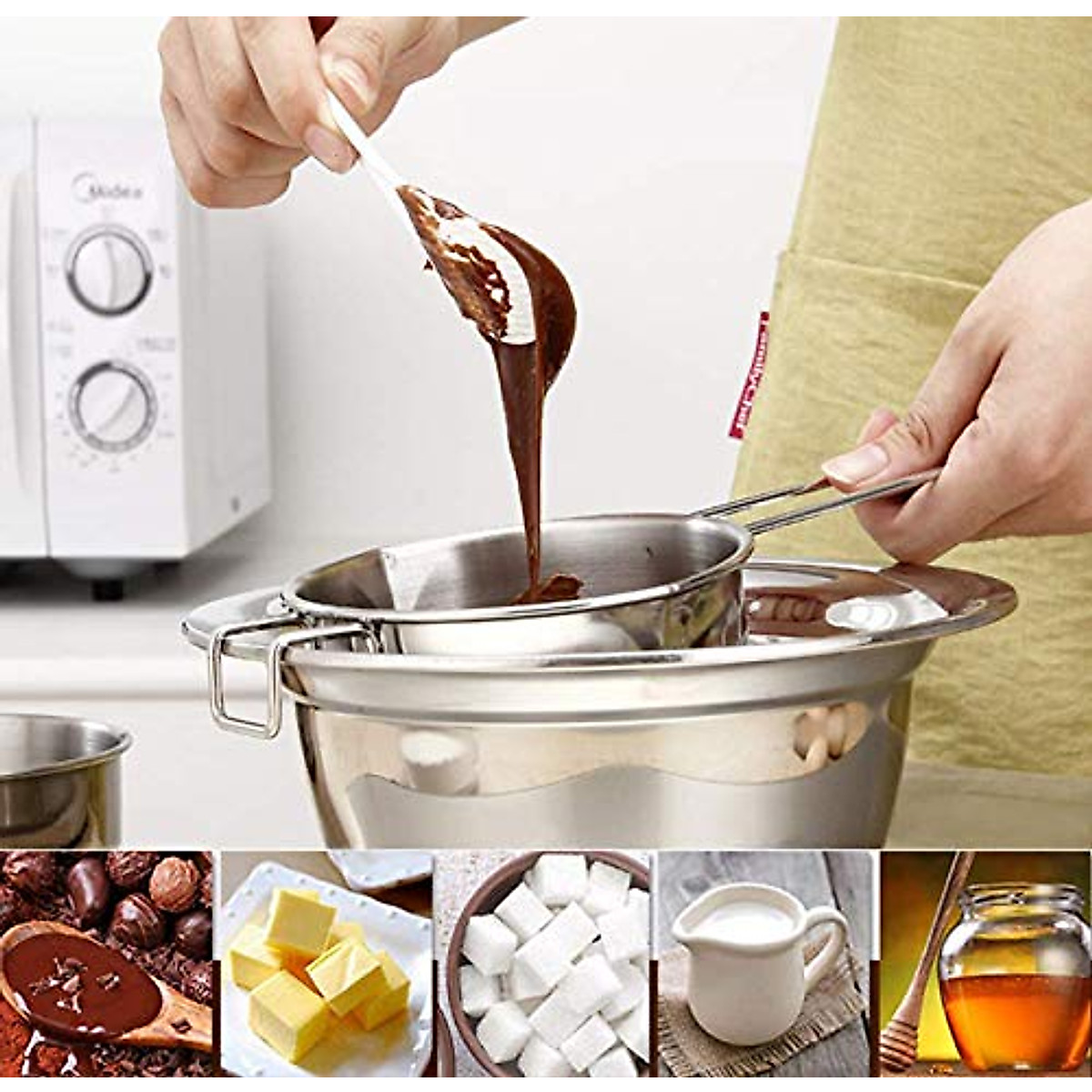 1000ML Double Boiler Pot Set Stainless Steel Melting Pot For Chocolate, Candle and Candy Making (34oz)