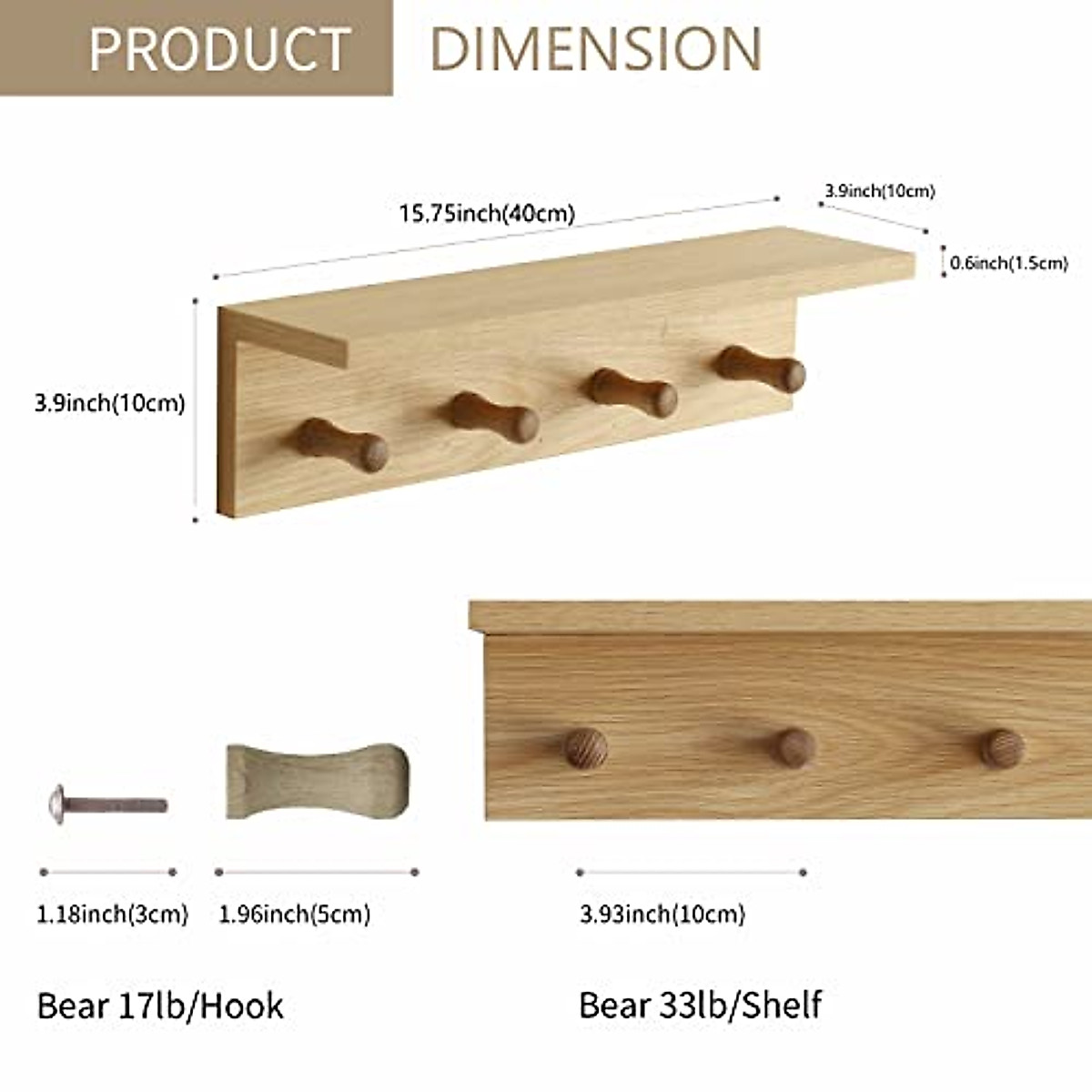 XAOHOME Wall Mount Coat Rack with Shelf, Sturdy Wooden Floating Shelf with Hooks Save Your Indoor Space, New Ingenious Fasteners Make The Wall Coat Hanger Easy to Install(Yellow)