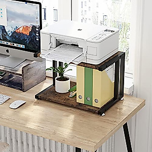Giikin Printer Stand with 2 Tier Storage Shelves, Home/Office Desktop Stand with Adjustable Anti-Skid Feet, Multi-Purpose Desk Organizer Shelf for Fax Machine, Scanner, Office Supplies (Rustic Brown)