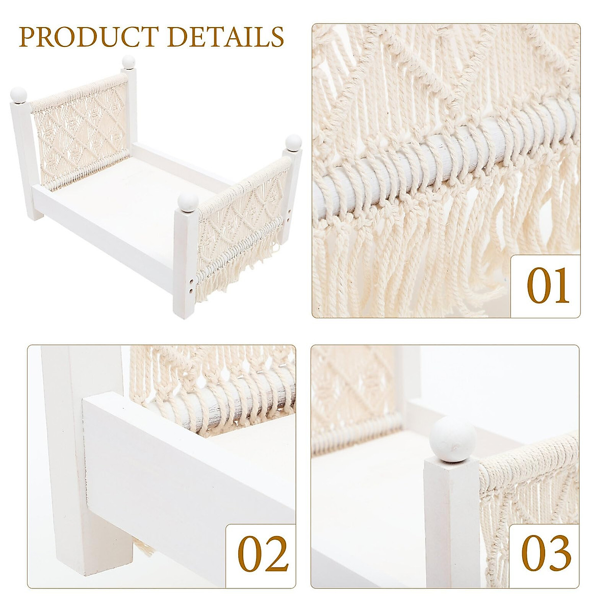 PartyKindom 1pc Newborn Photography Prop Crib Shooting Assisted Wood Hand- Woven Bed for Home/Wall/Kitchen/Room Decor
