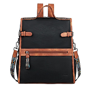 FADEON Leather Laptop Backpack for Women, Designer Ladies Work Travel Computer Backpack with Laptop Compartment Black Brown