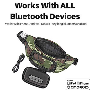 Fannypack with Speakers. Bluetooth Fanny Pack for Parties/Festivals/Raves/Beach/Boats. Rechargeable, Works with iPhone & Android. (Camo, 2023 Edition)